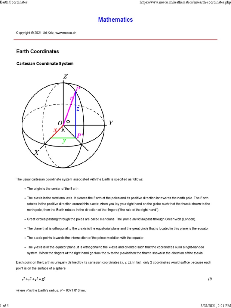 Earth Coordinates | PDF | Latitude | Cartesian Coordinate System