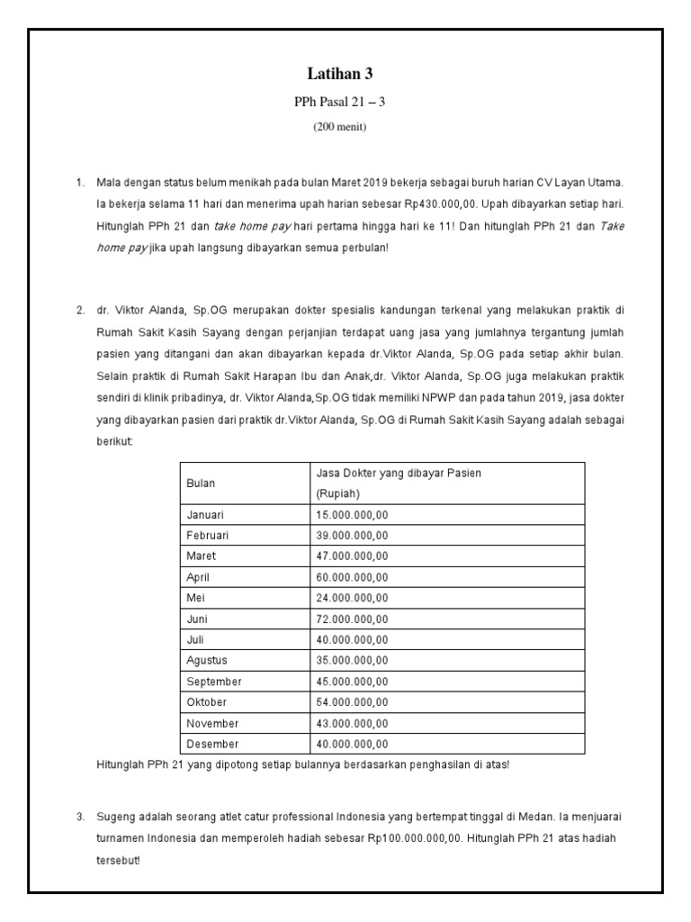 Soal Latihan 3 - Perpajakan (PPH 21-3) | PDF