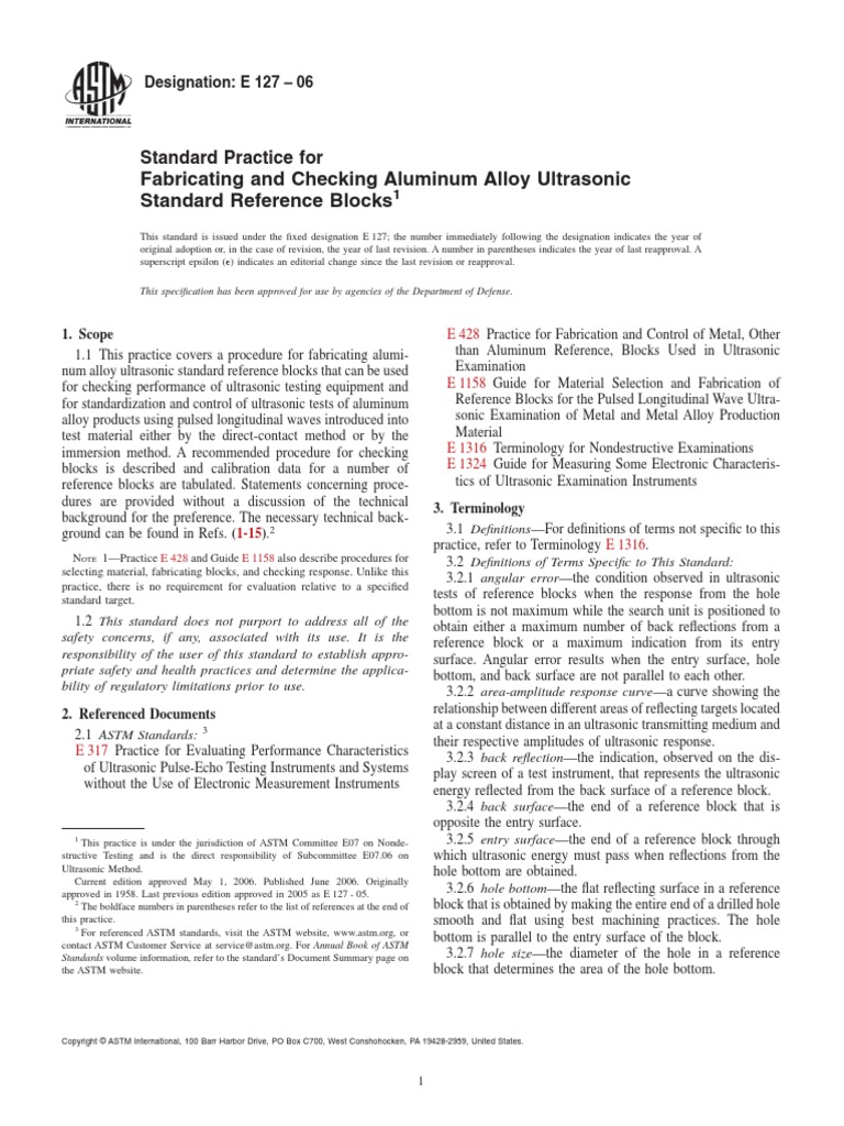 Astm e 127 | PDF | Ultrasound | Calibration