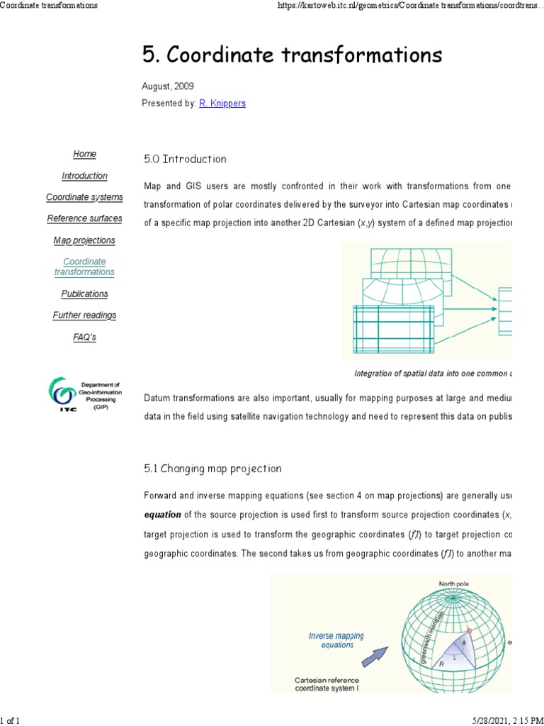 Geometric Aspects Of Mapping Coordinate Transformations Pdf Science