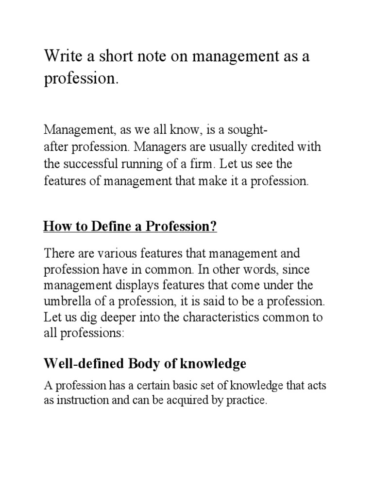 Management As Profession | PDF | Profession | Knowledge