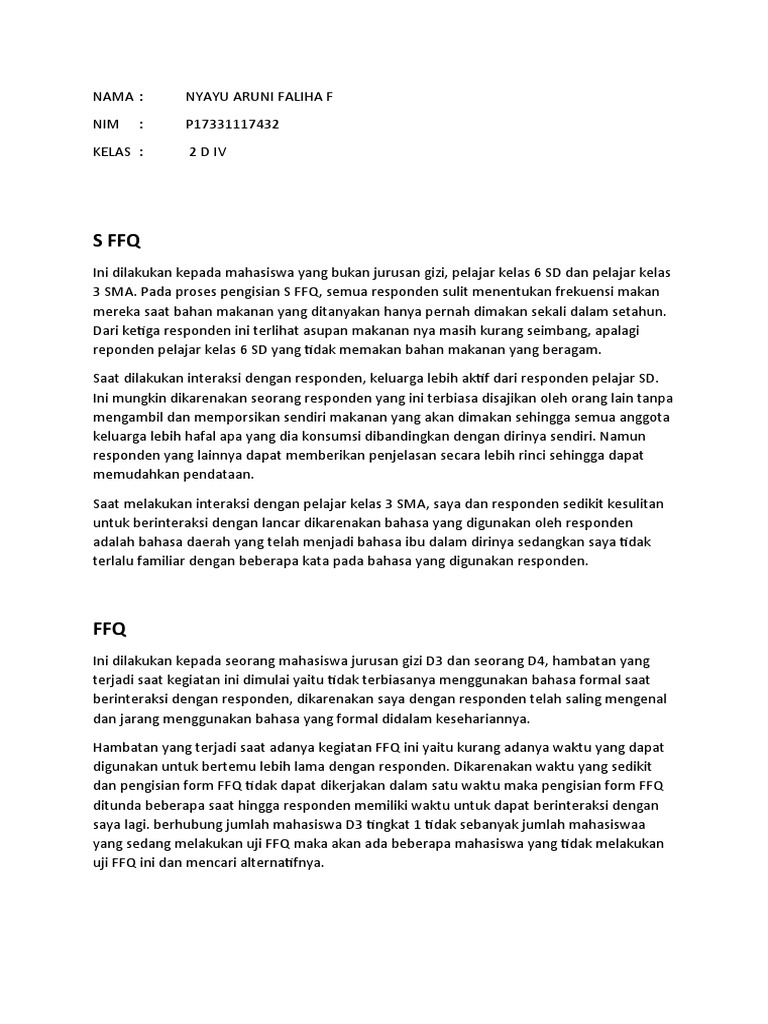 Pembahasan SFFQ & FFQ | PDF