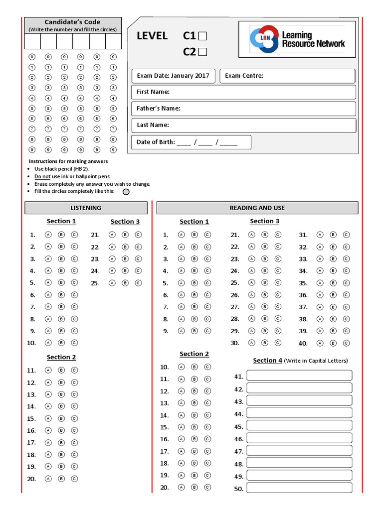 LRN Computerised Answer Sheet C1 C2 | PDF | Qualifications ...