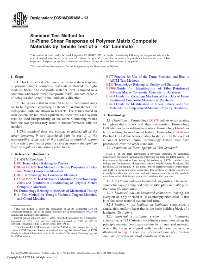 D3518/D3518M - 13 Standard Test Method For In-Plane Shear Response of ...