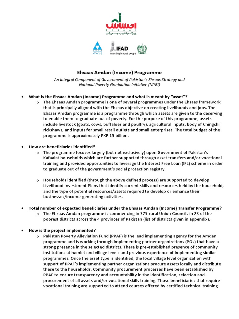 Ehsaas Amdan Programme Overview | PDF | Social Protection | Vocational ...