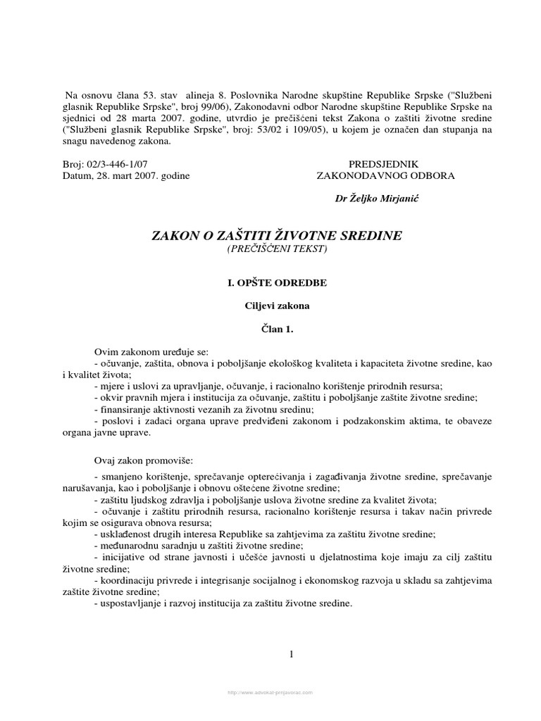 Zakon o Zastiti Zivotne Sredine Rs | PDF