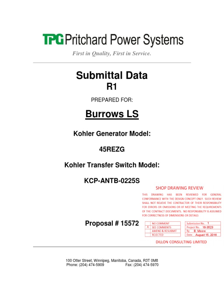 803-2016 Appendix B Generator Shop Drawings | PDF | Electric Generator ...