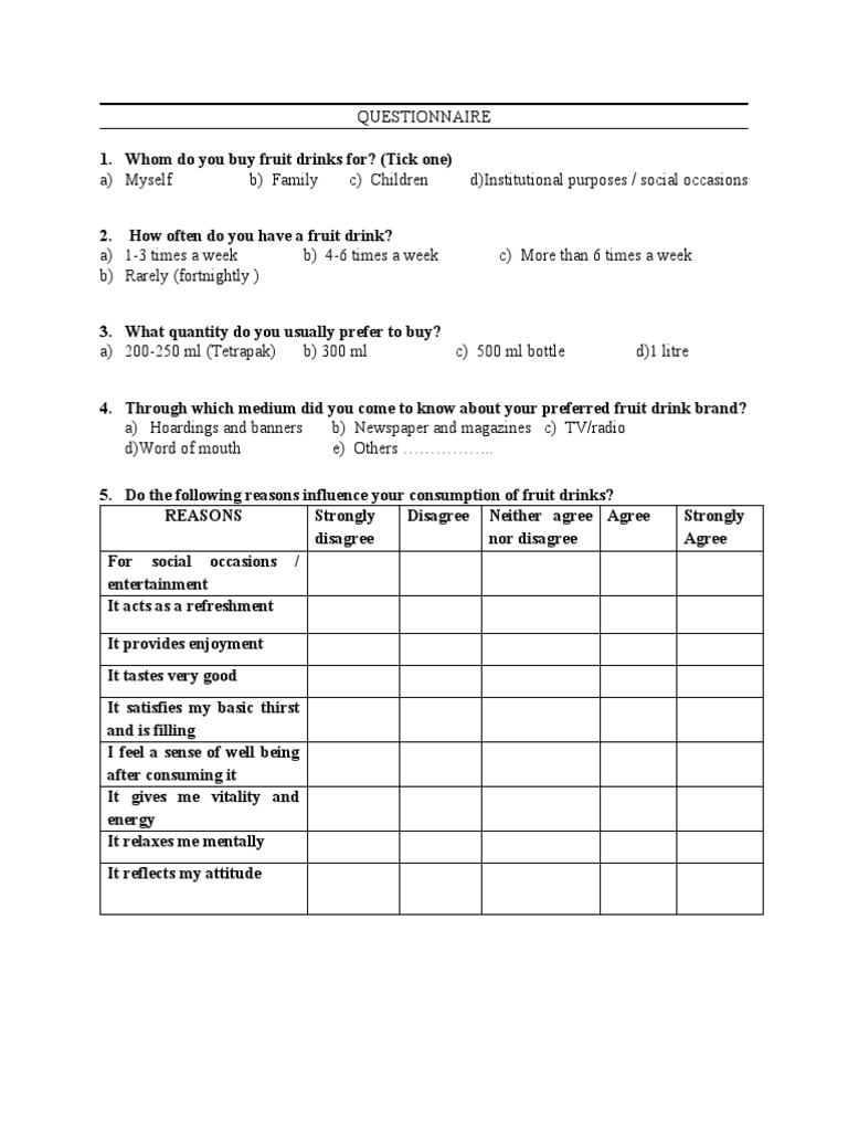 Fruit Drink Consumer Preference Survey | PDF | Retail | Brand
