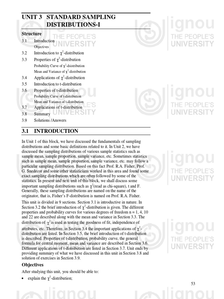 Unit 3 Standard Sampling Distributions-I: Structure | Download Free PDF ...