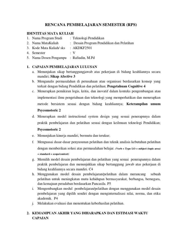 RPS Desain Program Pendidikan Pelatihan | PDF