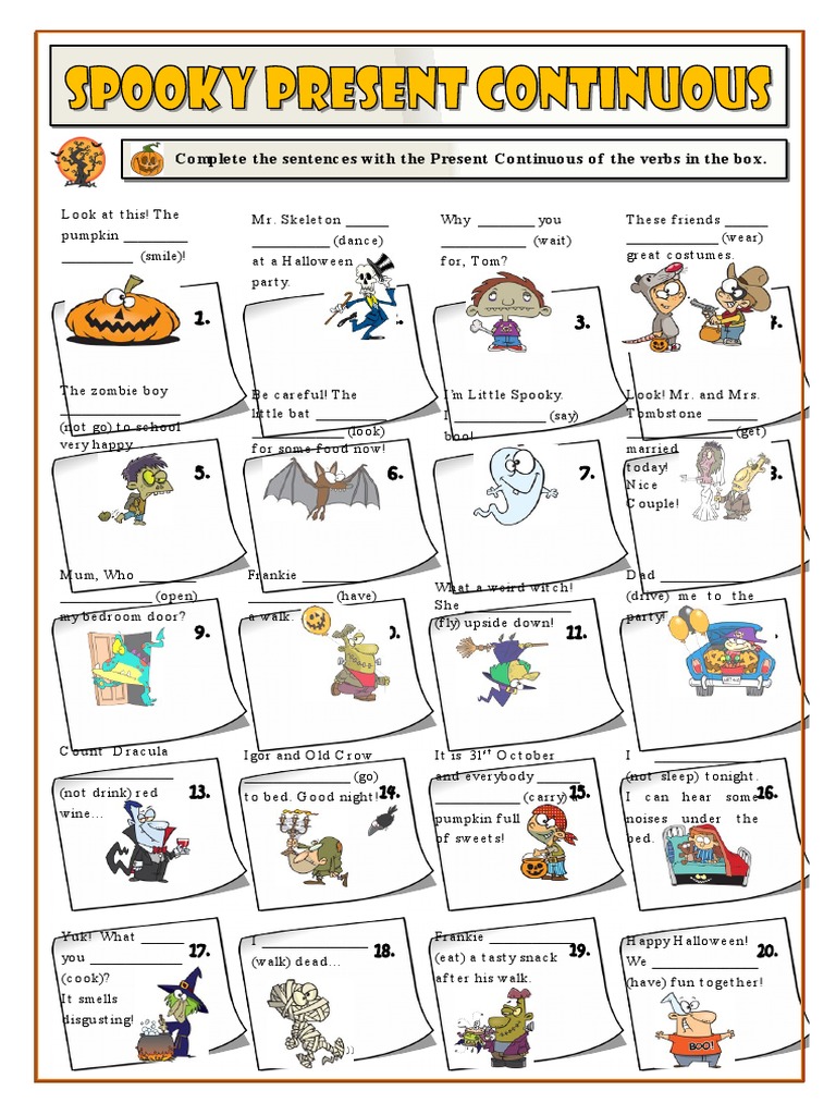 Present Continuous Halloween | PDF | Halloween | Foods