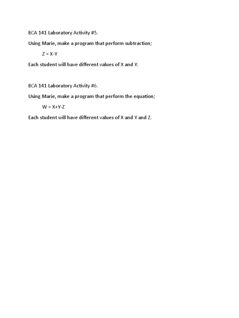 Marie Programming: Subtraction & Equation | PDF | Teaching Methods ...