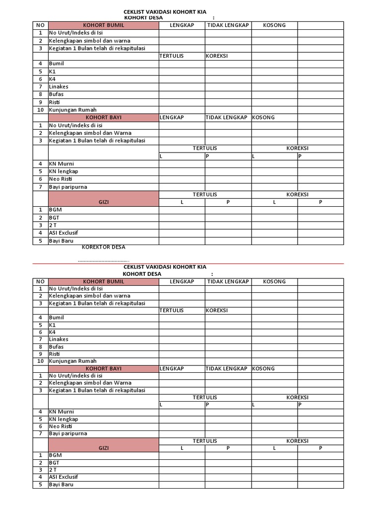 Checklist Validasi Kohort | PDF