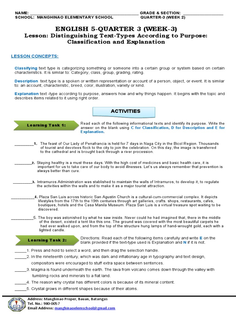 Classifying Text Types According to Purpose: Classification ...