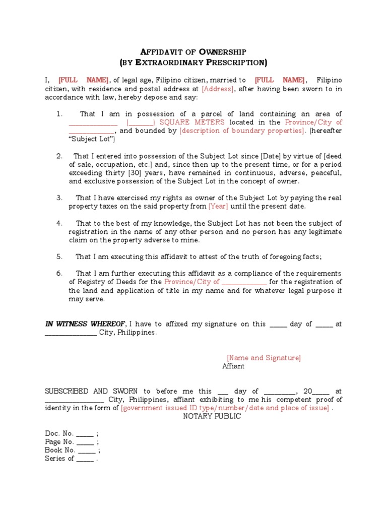 Affidavit of Ownership by Prescription | PDF | Social Science