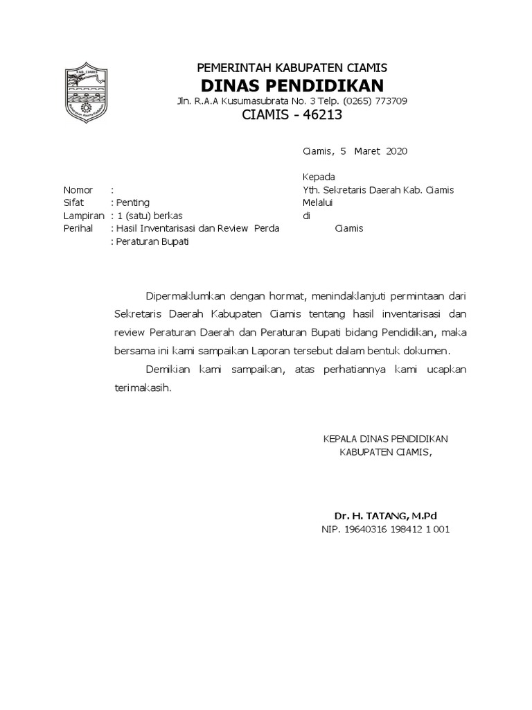 Surat Pengantar Hasil Review Perda | PDF