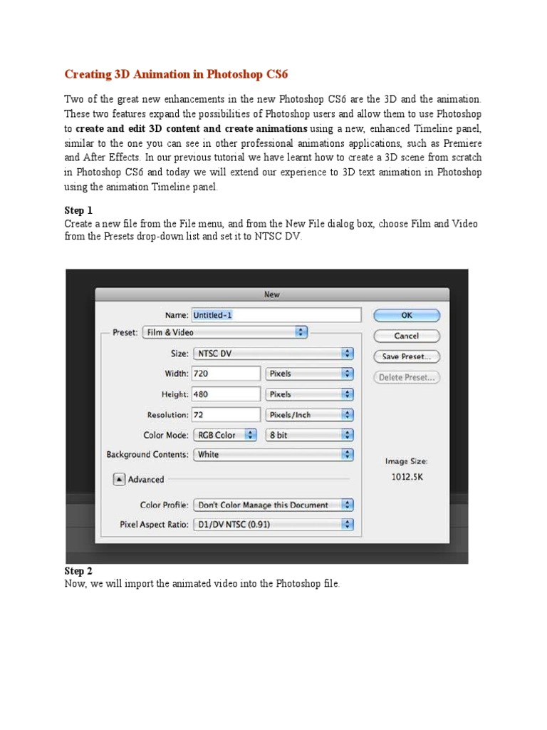 Creating 3D Animation in Photoshop CS6 | PDF | Adobe Photoshop | Computing