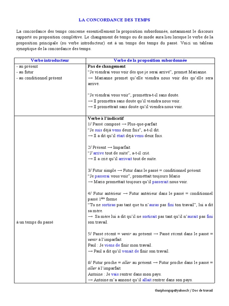 Concordance des temps en français | PDF | Temps (grammaire) | Verbe