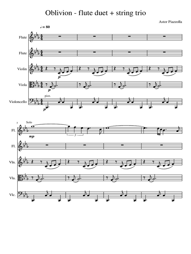 Oblivion Flute Duet String Trio | PDF | Classical Music | Folk Music