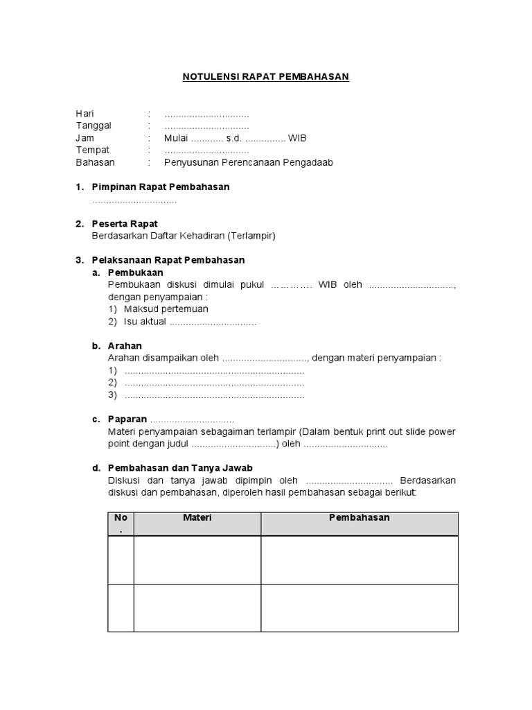 Contoh Notulensi Rapat Pembahasan | PDF