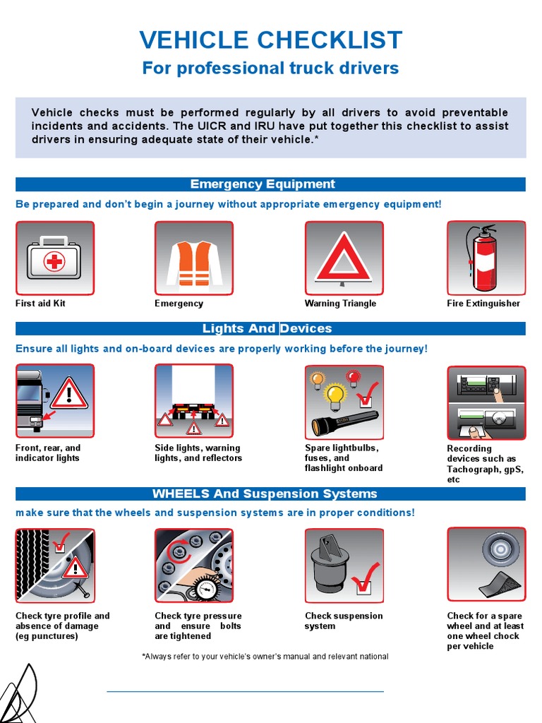 Vehicle Checklist: For Professional Truck Drivers | PDF | Vehicles ...