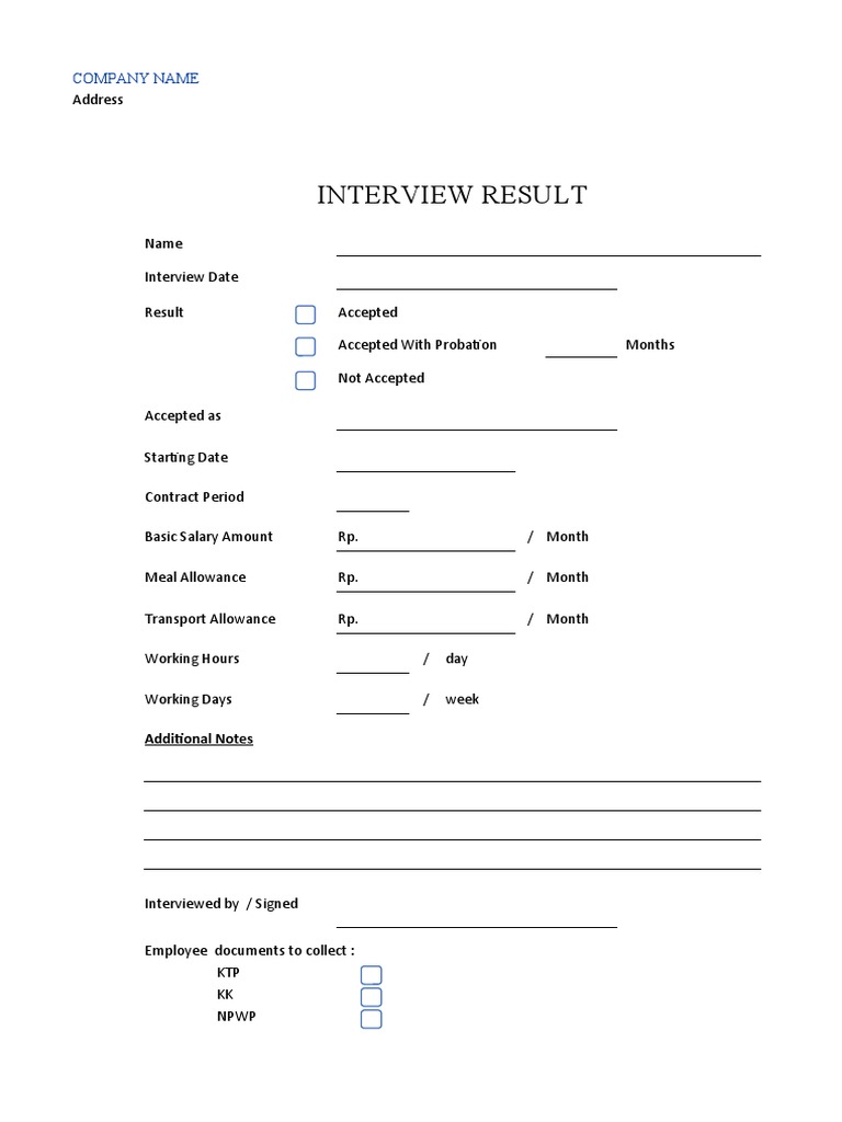 Interview Result Format Template | PDF