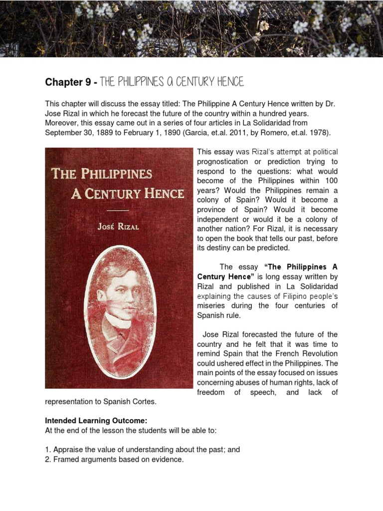 The Philippines A Century Hence: Chapter 9 | PDF | Philippines | Essays