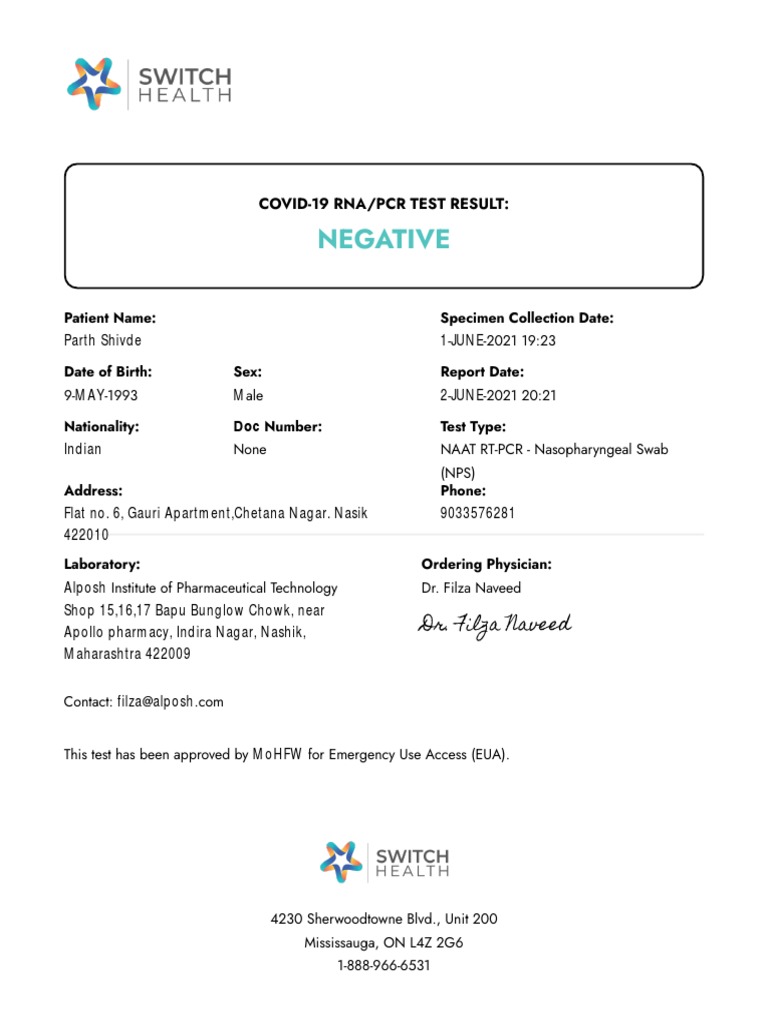Negative: Covid-19 Rna/Pcr Test Result | PDF