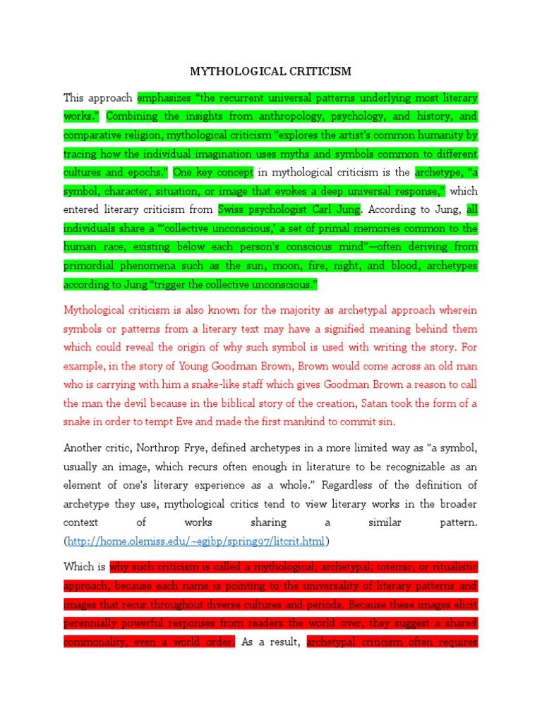 Mythological Criticism | PDF | Shadow (Psychology) | Unconscious Mind