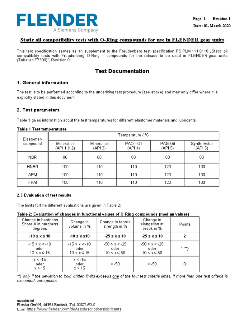 Static Oil Compatibility Tests With O-Ring Compounds For Use in FLENDER ...