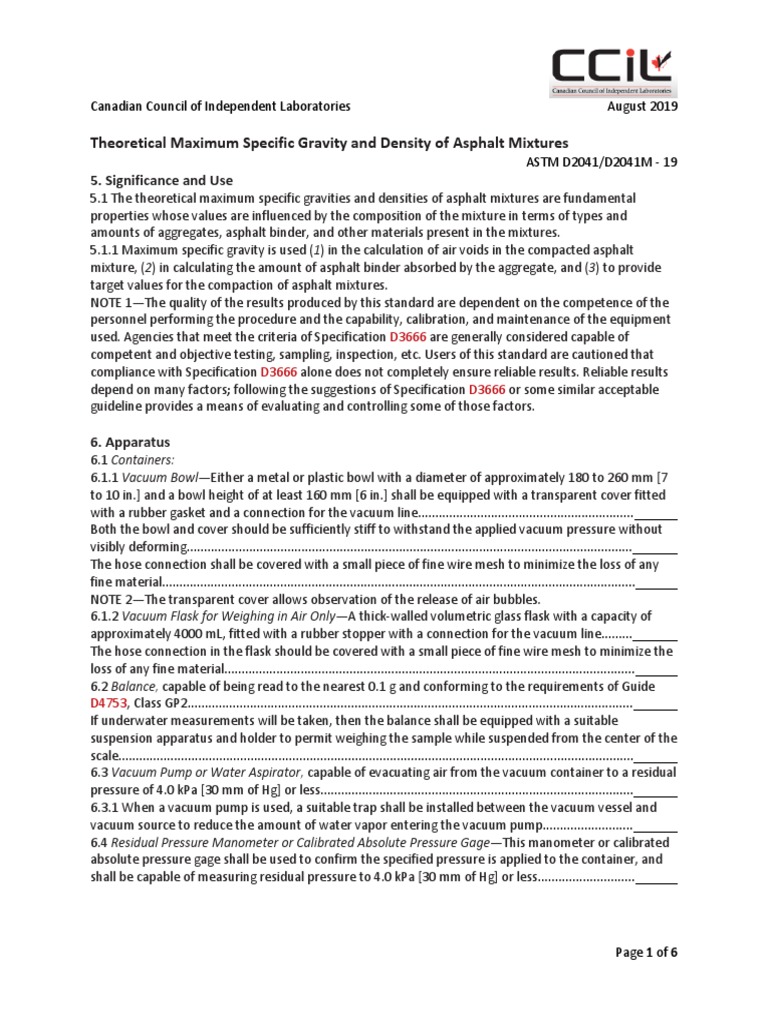 Astm D2041 D2041m 19 Aug 2019 Theoretical Maximum Specific Gravity And