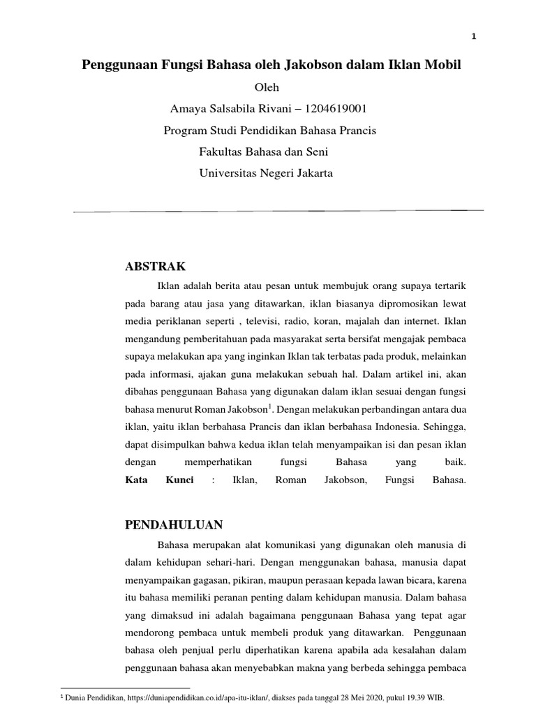 Fungsi Bahasa Jakobson dalam Iklan Mobil | PDF
