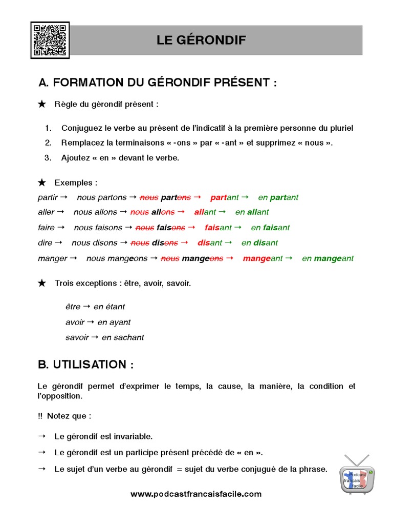 Formation et Utilisation du Gérondif | PDF | Verbe | Morphologie