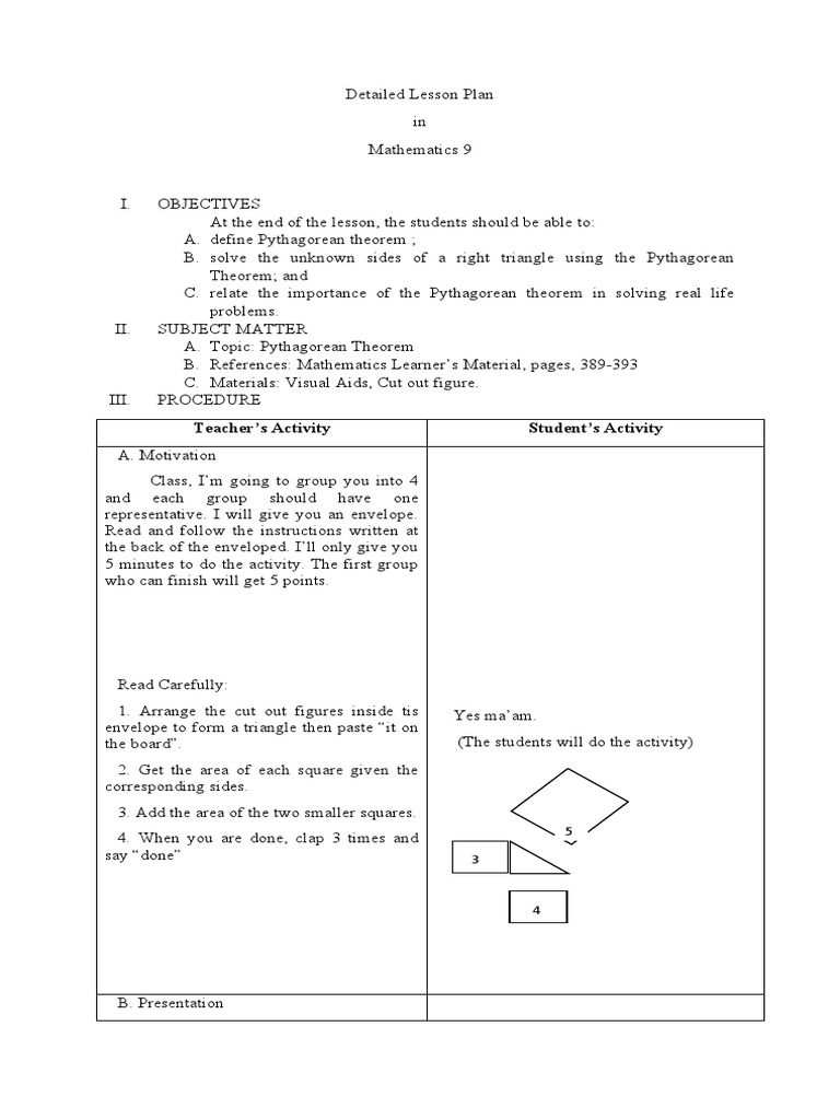8.lesson Plan in Pythagorean Theorem | PDF | Elementary Geometry ...