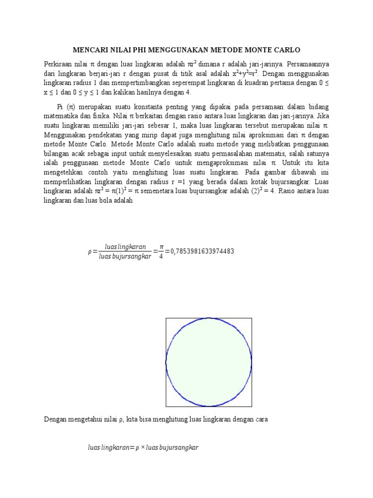 Mencari Nilai Phi Menggunakan Metode Monte Carlo | PDF