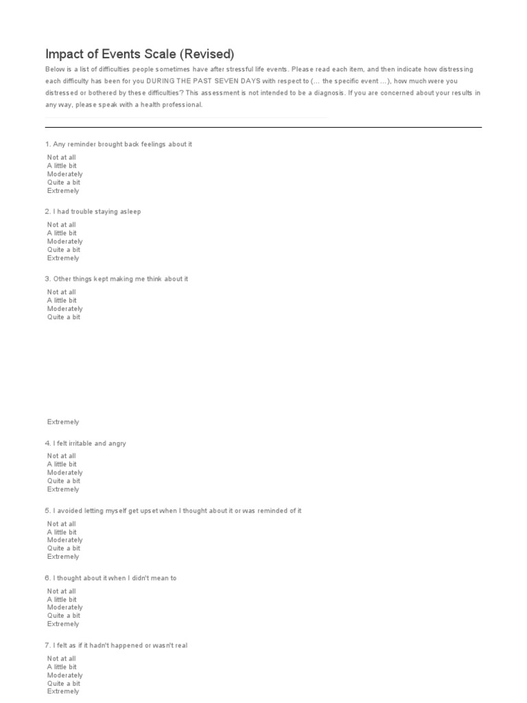 Impact of Events Scale | PDF | Diagnostic And Statistical Manual Of ...