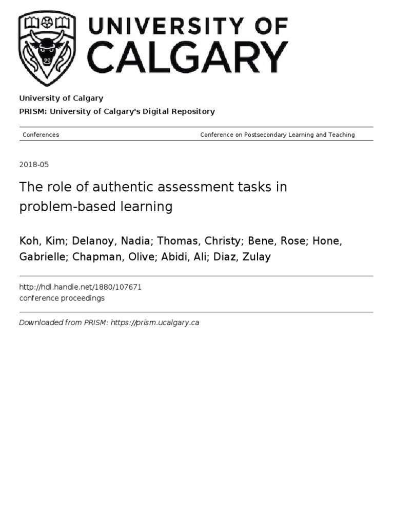 The Role of Authentic Assessment Tasks in Problem-Based Learning | PDF ...