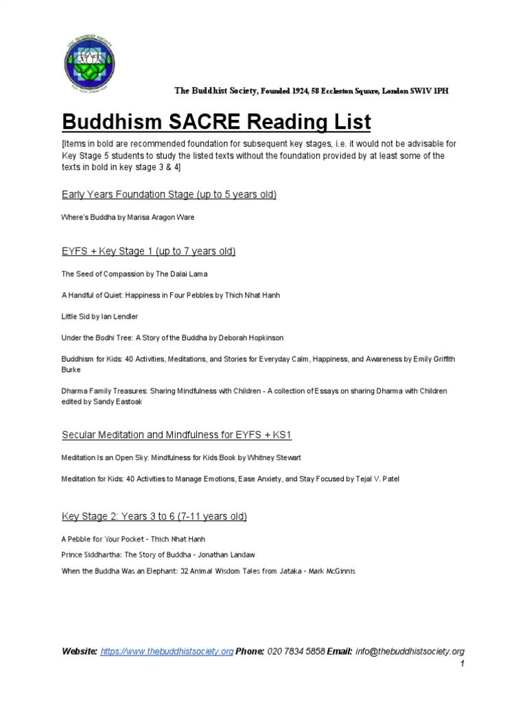 Buddhism SACRE Reading List: Early Years Foundation Stage (Up To 5 ...
