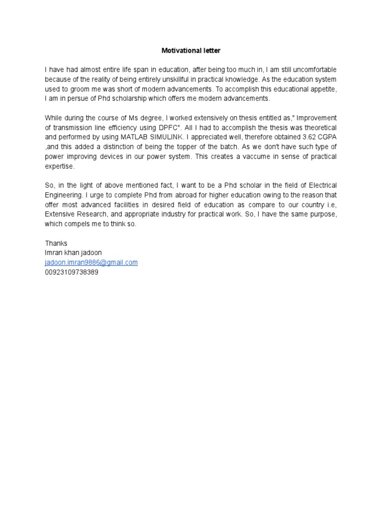 Motivational Letter For PHD | PDF