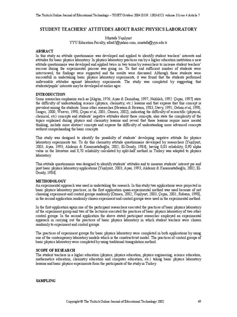 Student Teachers' Attitudes About Basic Physics Laboratory: Absract ...