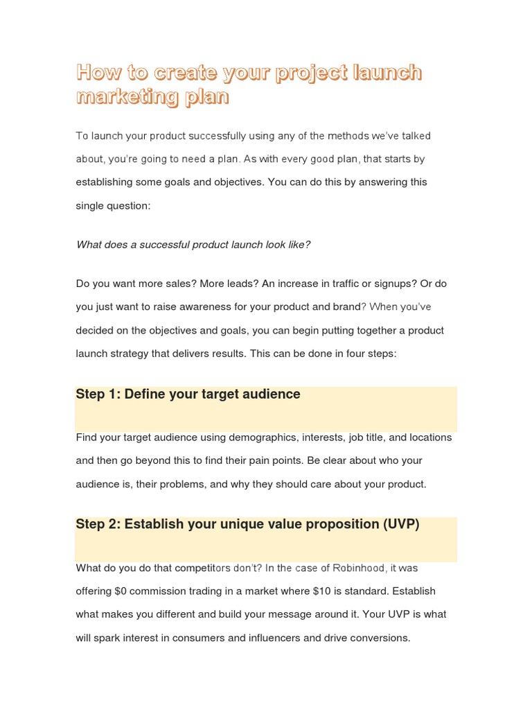 How To Create Your Project Launch Marketing Plan | PDF | Target ...