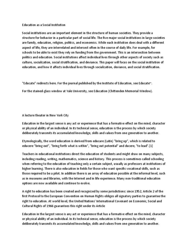 Education's Role in Social Institutions | PDF | Family | Deviance ...