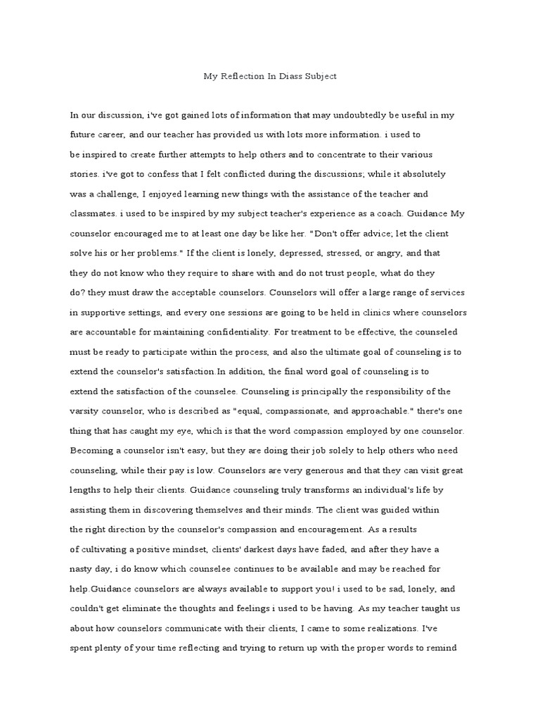 My Reflection in Diass | PDF | School Counselor | Compassion