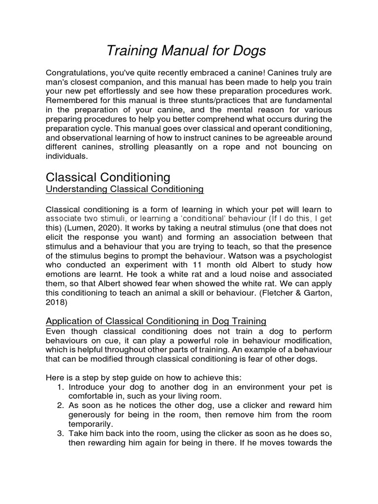 Training Manual For Dogs: Classical Conditioning | PDF | Reinforcement ...