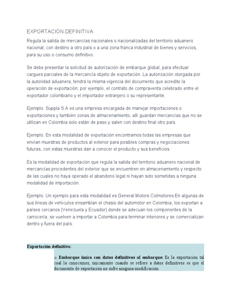 Exportación Definitiva | PDF | aduana | Exportaciones