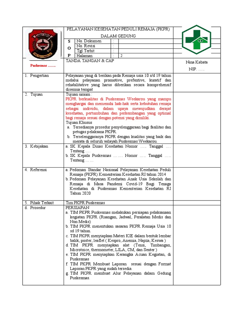 SOP Pelayanan PKPR di Puskesmas | PDF | Pengembangan Diri | Sains ...