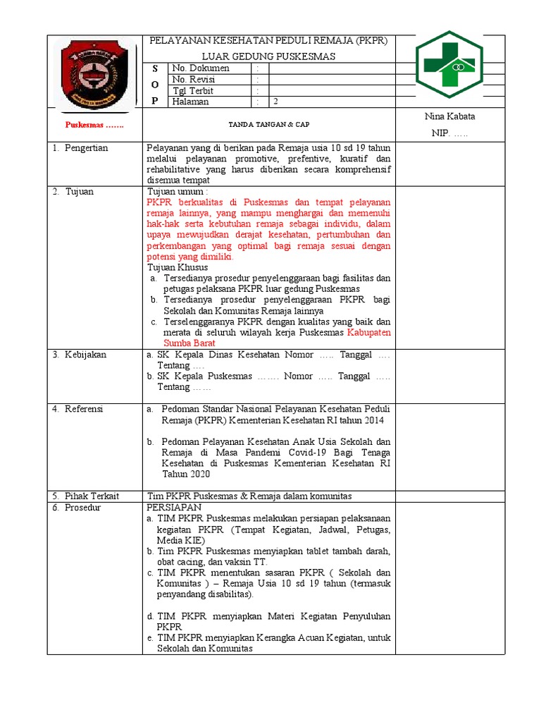 Prosedur PKPR untuk Remaja Usia 10-19 | PDF | Sains & Matematika