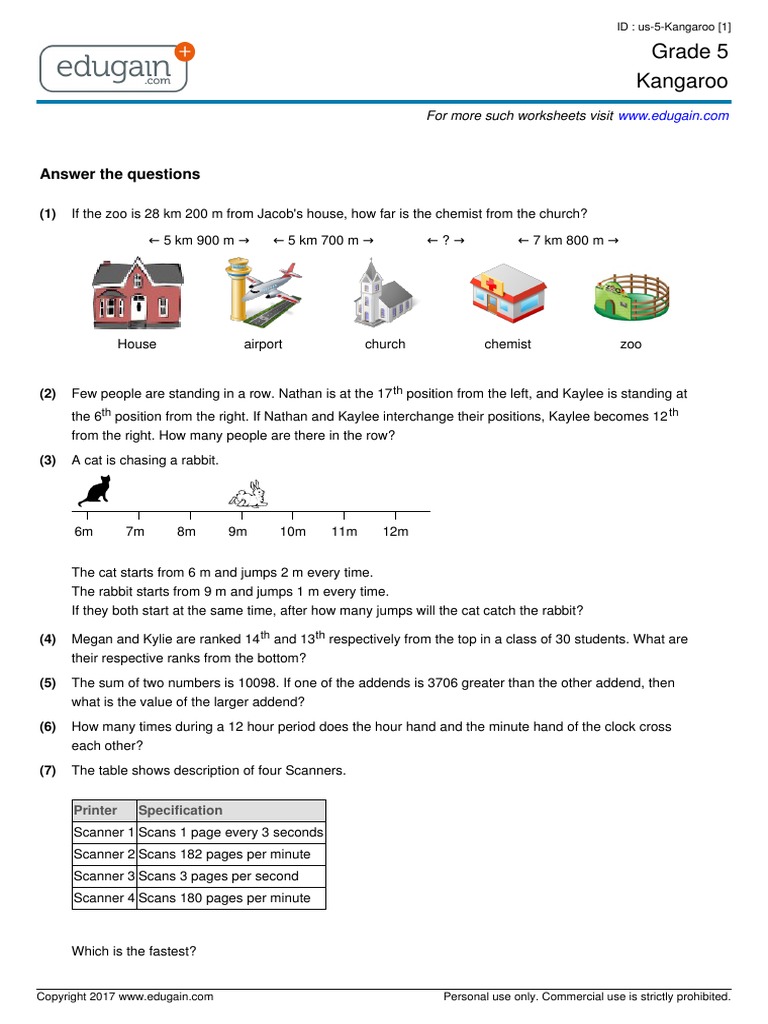 Grade 5 Kangaroo: Answer The Questions | PDF | Teaching Mathematics