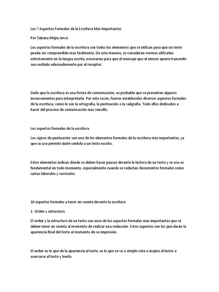 Los 7 Aspectos Formales de La Escritura Más Importantes | PDF | Estilo ...