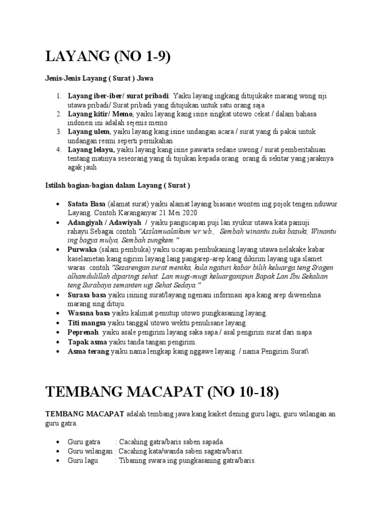 MATERI BHS JAWA UNTUK UJIAN Kelas 8 SMT 2 | PDF